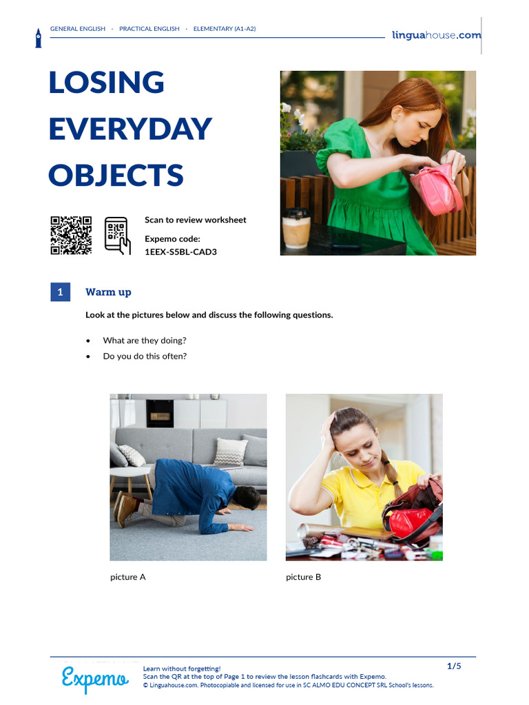 Losing Everyday Objects British English Teacher A1 A2 | PDF | English Language | Word