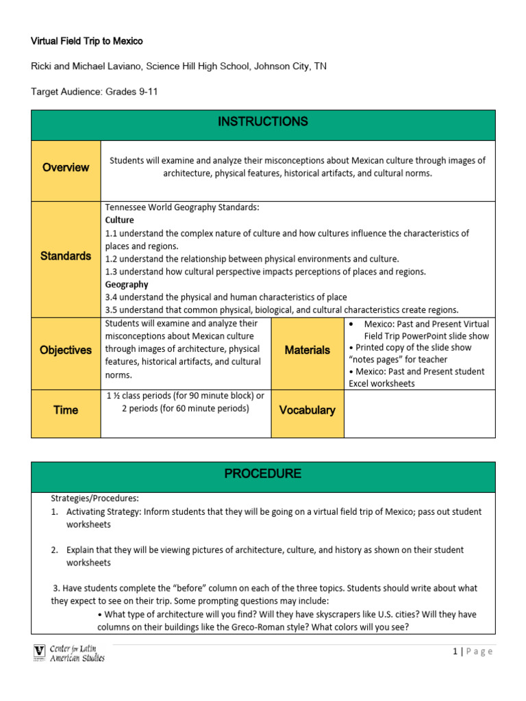Mexico Virtual Field Trip Lesson | PDF | Mexico | Mexico City