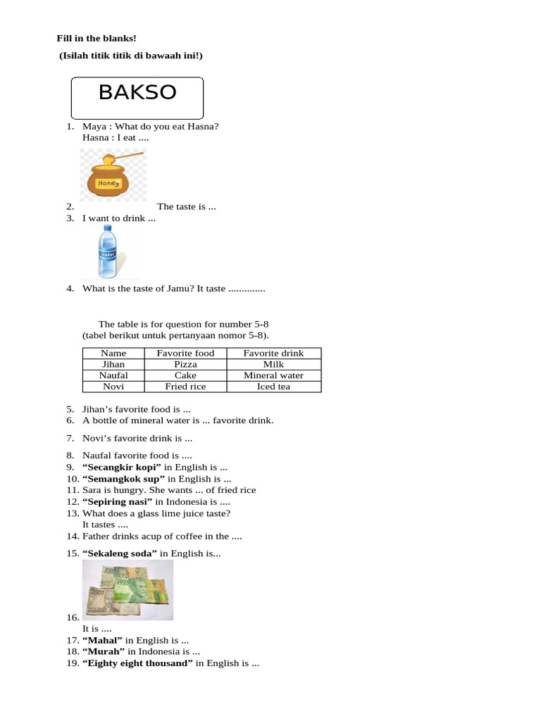 Lat Soal SAS 1 Bing KELAS 5 (2) | PDF | Cuisine | Foods