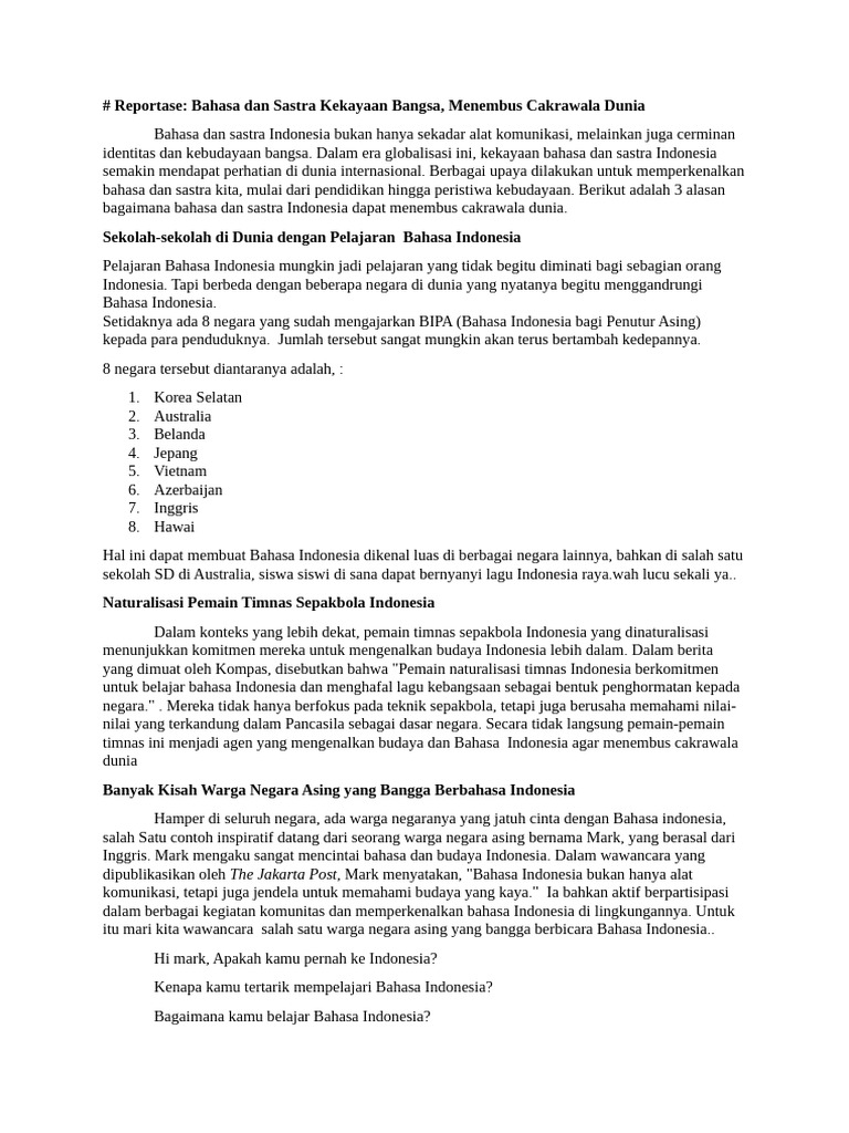 Naskah Reportase Bulan Bahasa 2024 | PDF