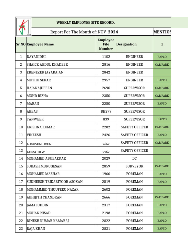 Weekly Employee Site Report Nov2024 | PDF