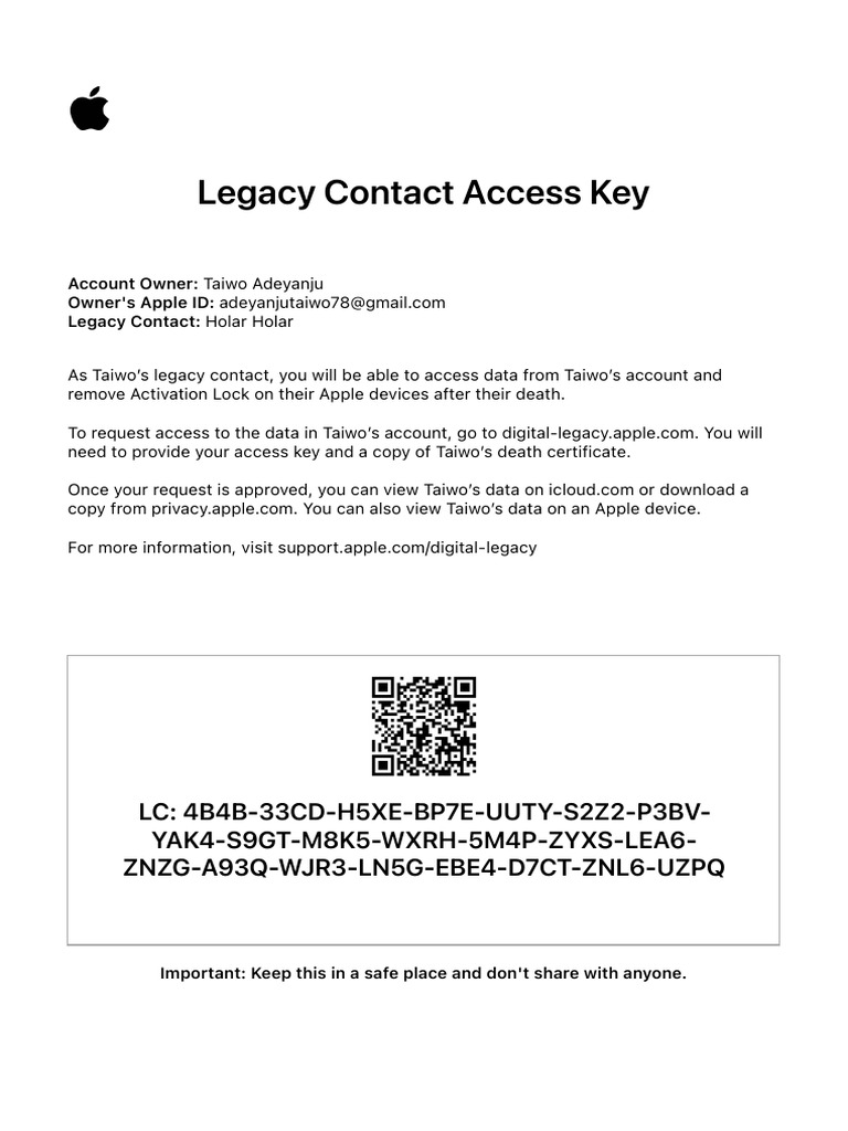 Access Key for Legacy Contact Data | PDF