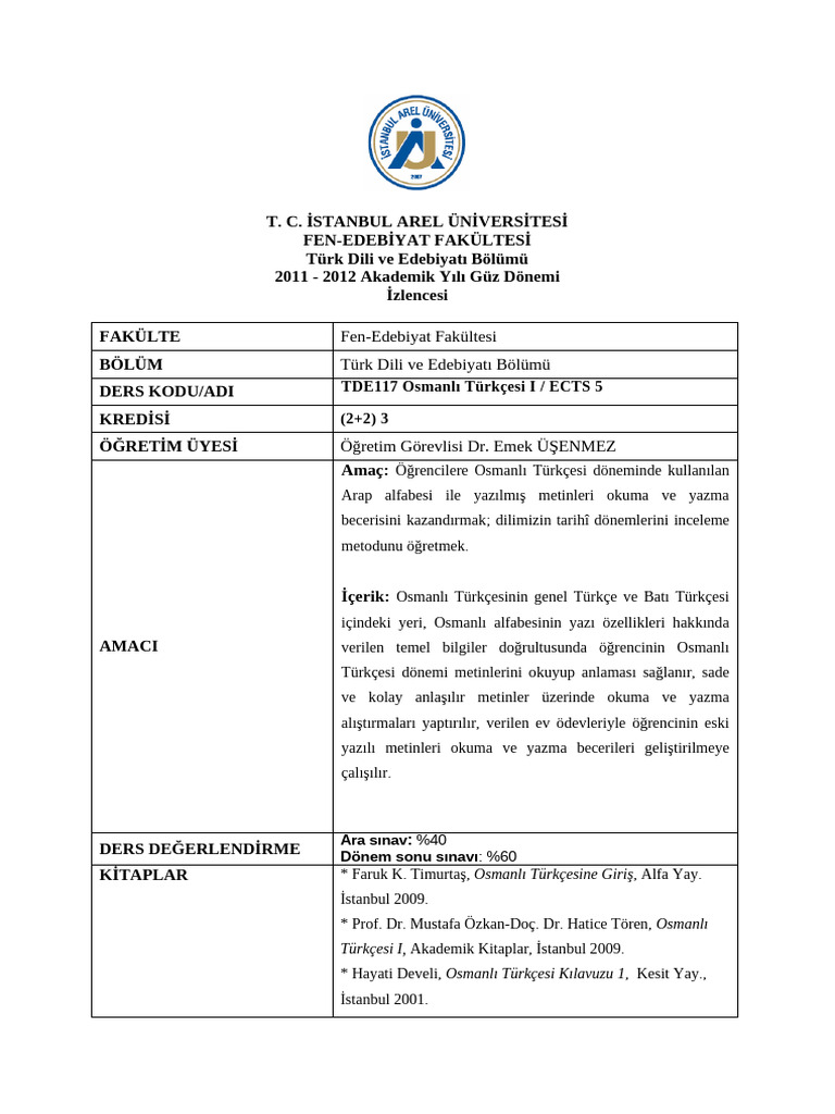 Osmanlı Türkçesi I | PDF