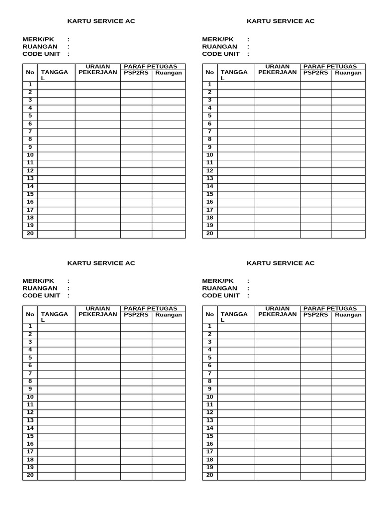KARTU PEMELIHARAAN AC | PDF