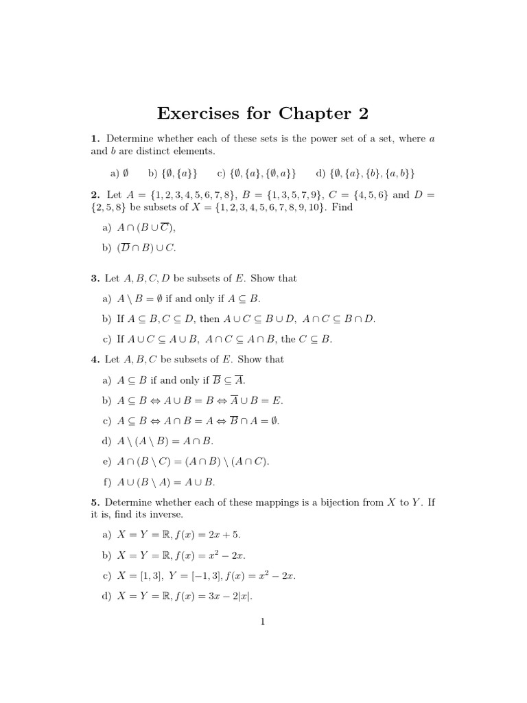 Exercises Chapter 1 Edit | PDF | Empty Set | Mathematical Concepts