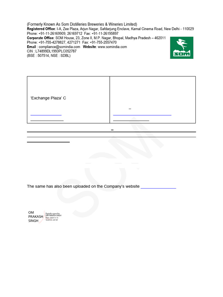 Formerly Known As Som Distilleries Breweries & Wineries Limited | PDF ...