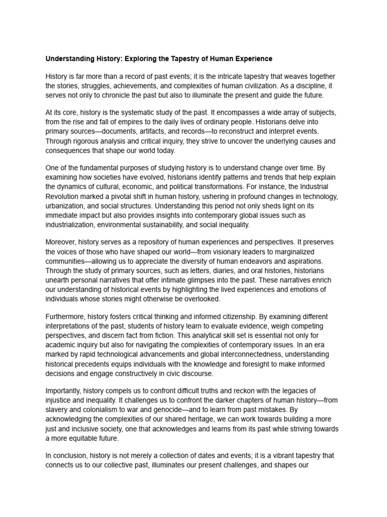 Understanding History: Exploring The Tapestry of Human Experience | PDF ...