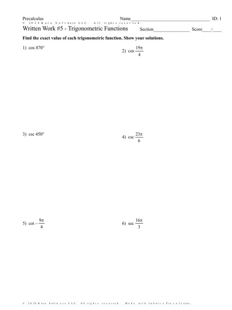 Written Work 5 Trigonometric Functions Darwin Pdf Trigonometric Functions Mathematical Objects