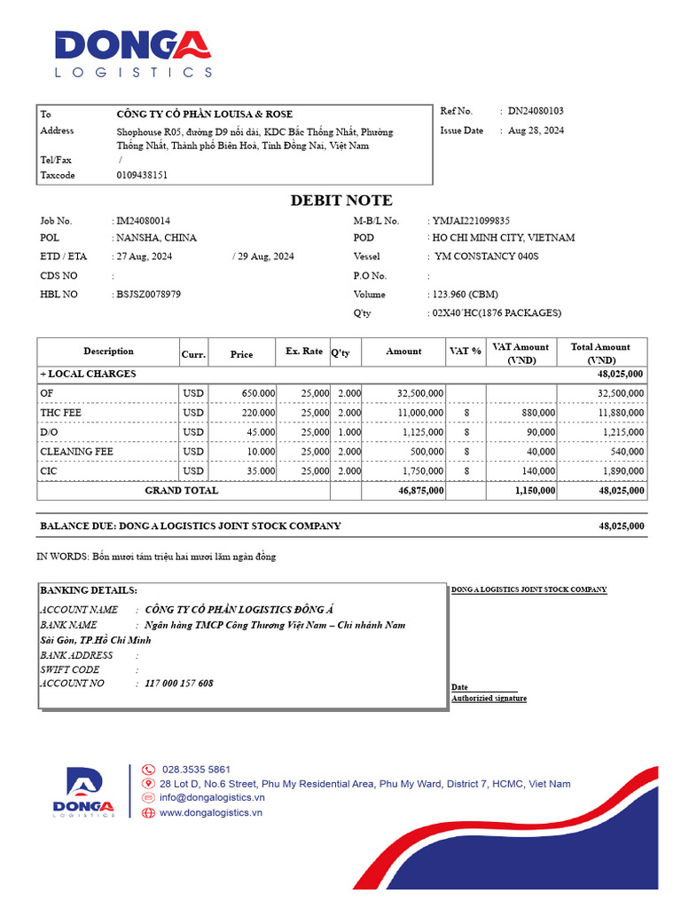Debit Note-Of LCC-BSJSZ0078979 | PDF