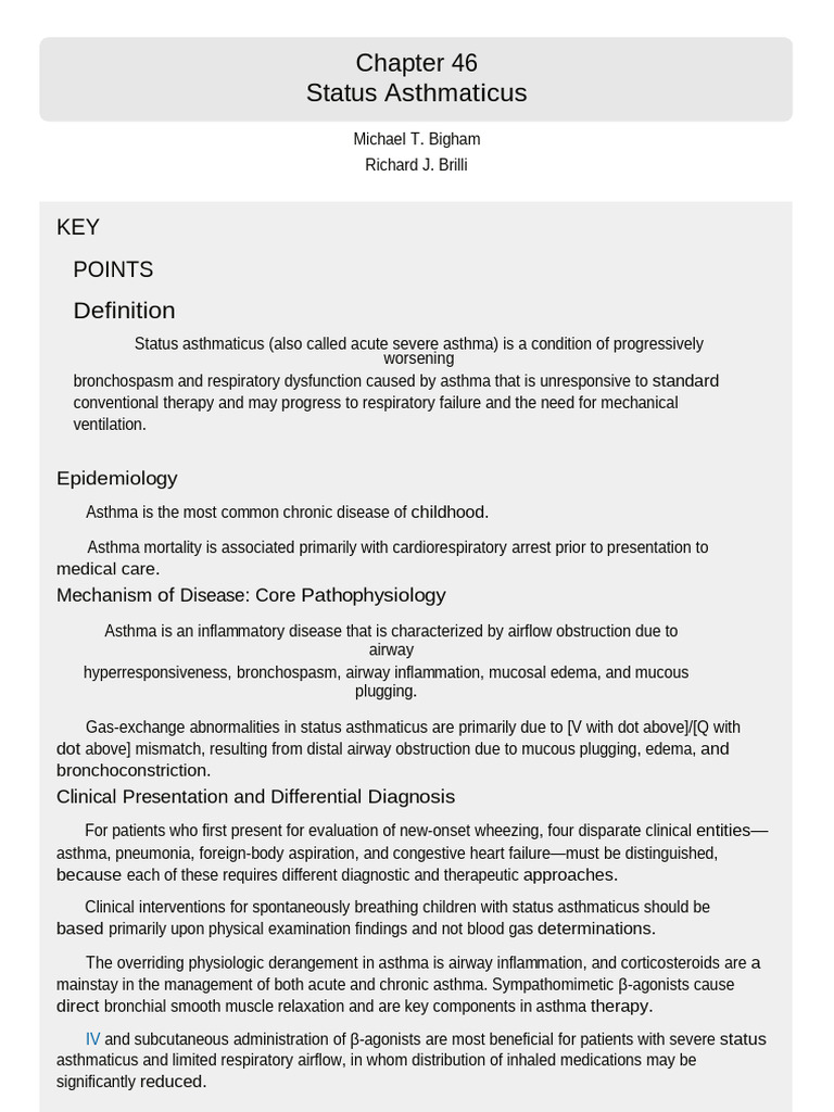 Chapter 46 Status Asmatikus | PDF | Asthma | Pulmonology