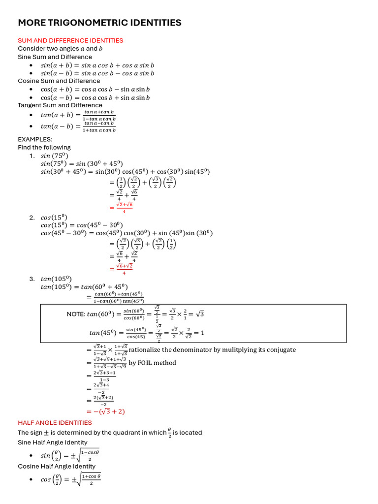More Trigonometric Identities 1 2 | PDF | Trigonometric Functions ...