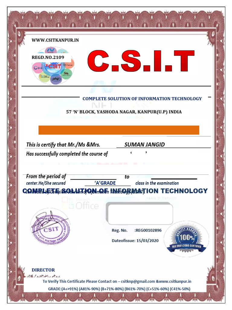 DCA Diploma Certificate Achievement | PDF