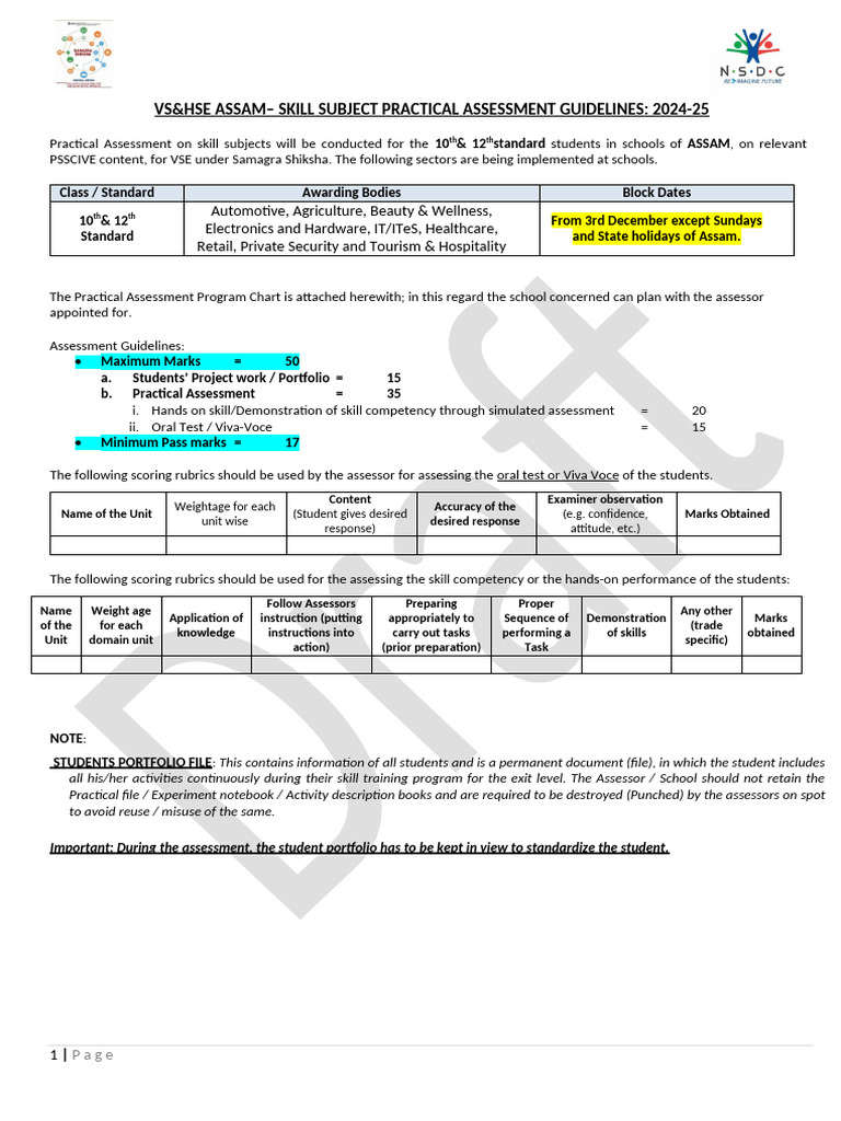 Assam Skill Assessment Guidelines 2024-25 | PDF