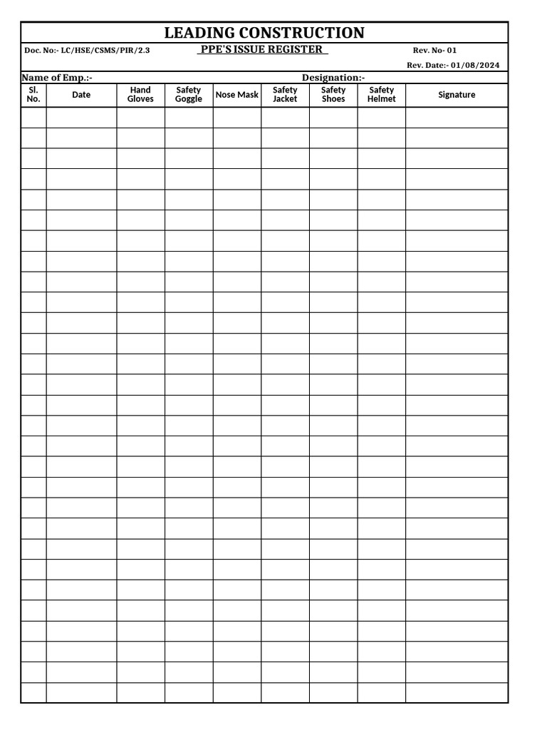 PPE's ISSUE RECORD | PDF