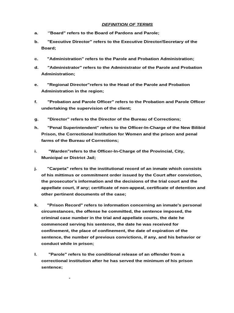 Definition of Terms BPP | PDF | Pardon | Parole