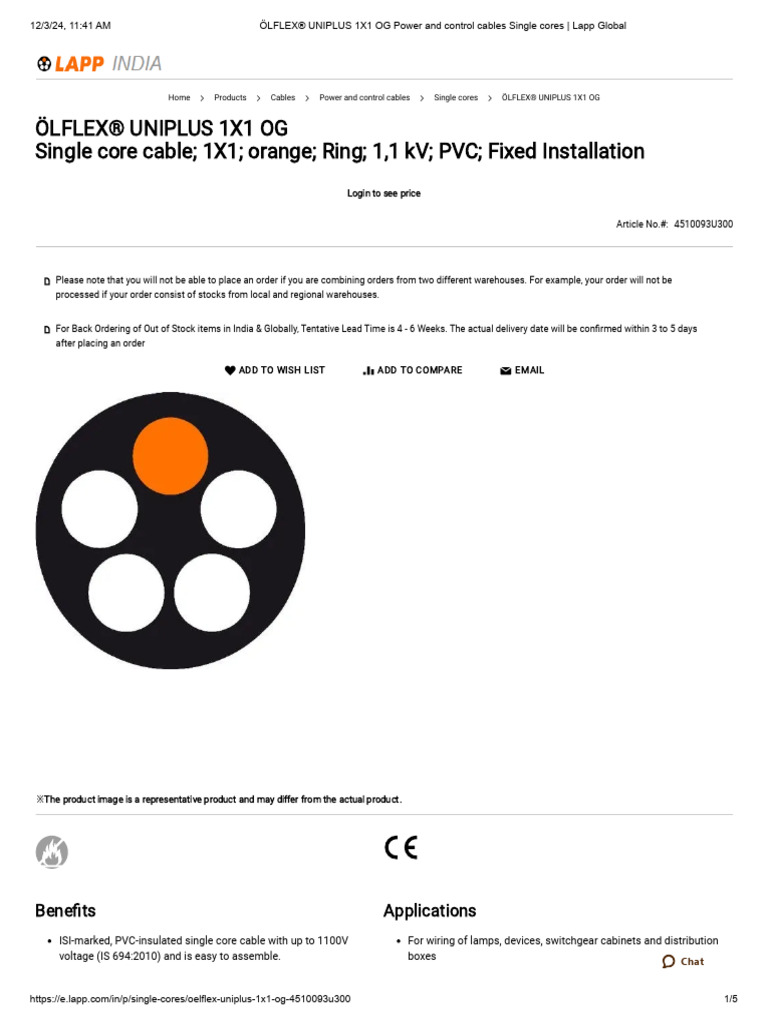 ÖLFLEX® UNIPLUS 1X1 OG Power and control cables Single cores _ Lapp ...