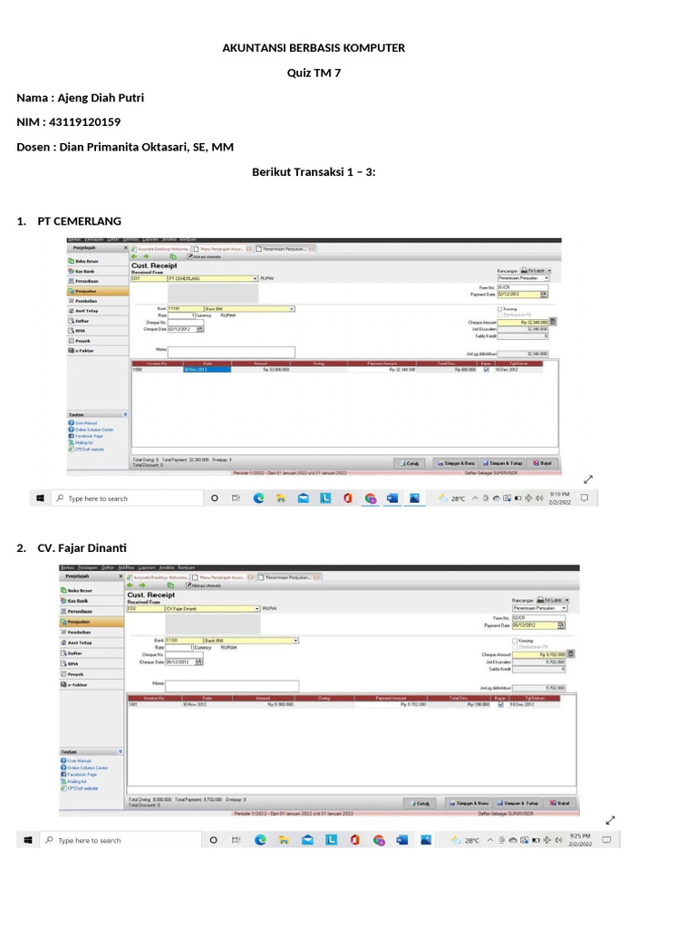 AJENG DIAH PUTRI - 43119120159 - ABK - Quiz 7 | PDF