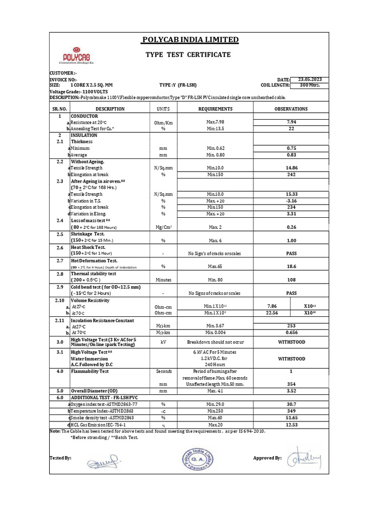 TC Cable 1Cx2.5Sqmm, Copper Flexible | PDF | Materials Science ...