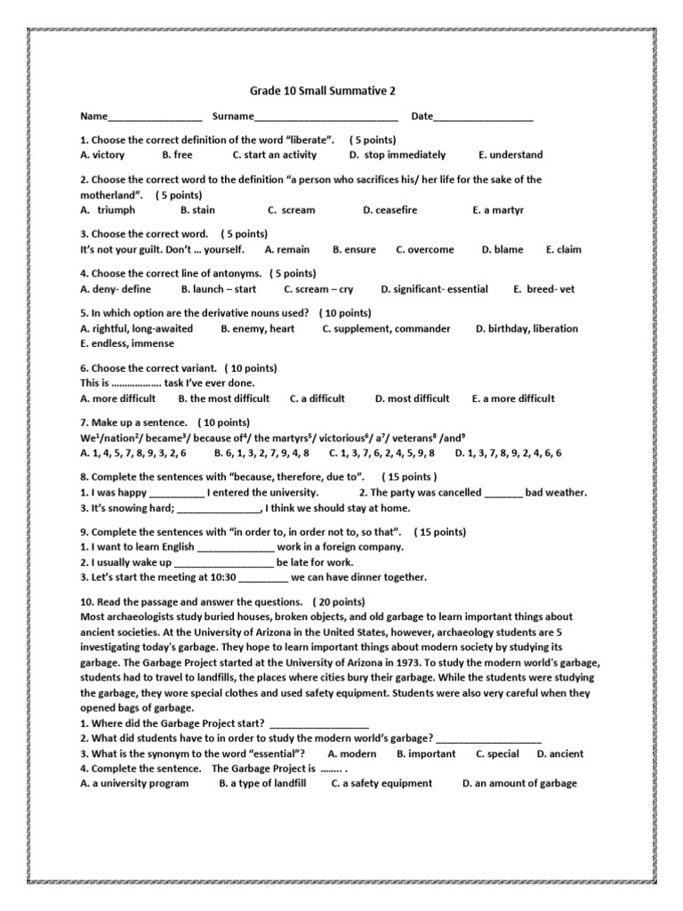 Grade 10 Summative Assessment Guide | PDF | Linguistic Morphology | Grammar