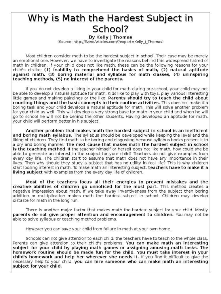 Why Is Math The Hardest Subject in School | PDF | Teaching Method ...