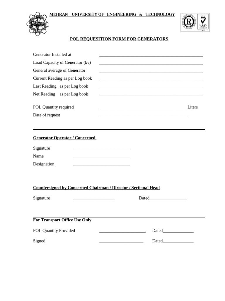 POL Requisition Form For Generators | PDF