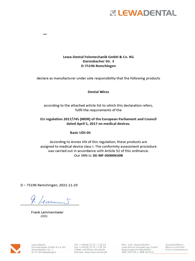Lewa - Dental DoC Dental Wires | PDF | Medical Equipment | Equipment