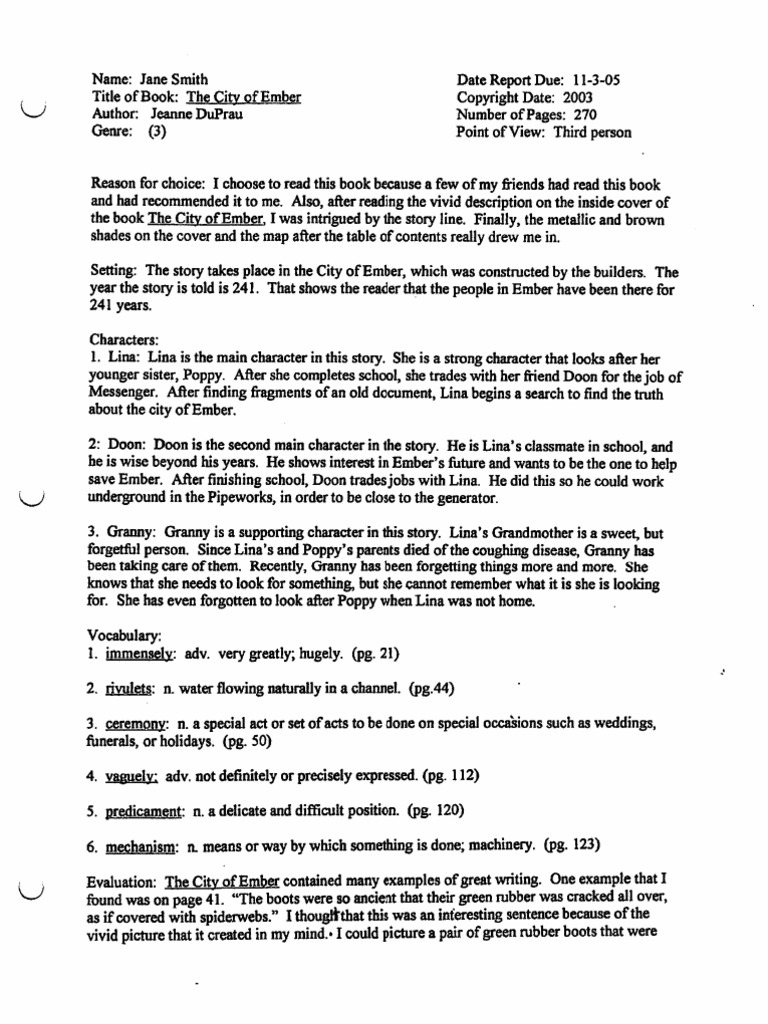 Book Report #1 Sample | PDF