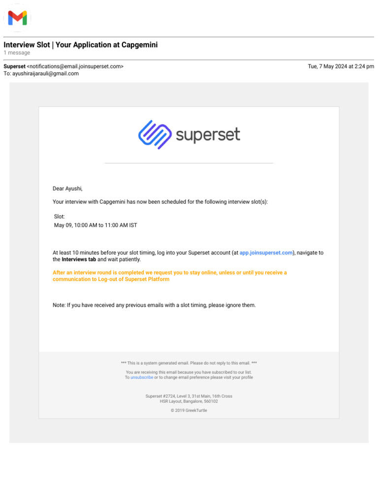 Gmail - Interview Slot - Your Application at Capgemini | PDF