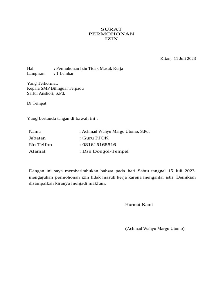 Surat Permohonan Izin Wahyu | PDF