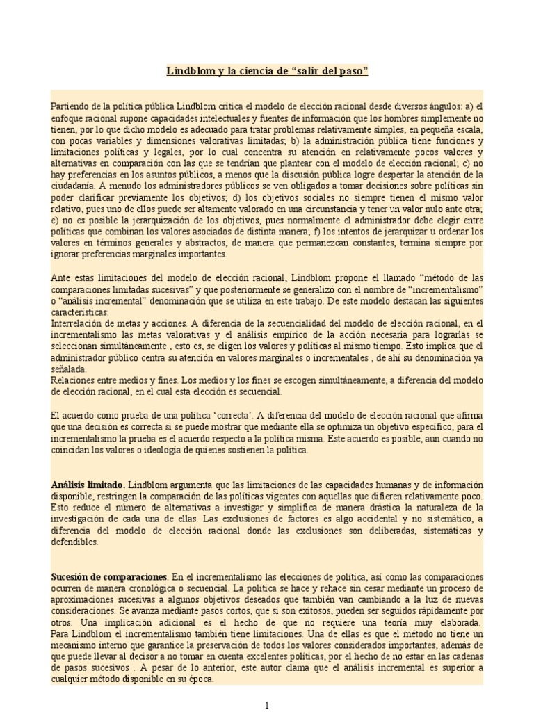Incrementalismo en Políticas Públicas | PDF | Método científico ...