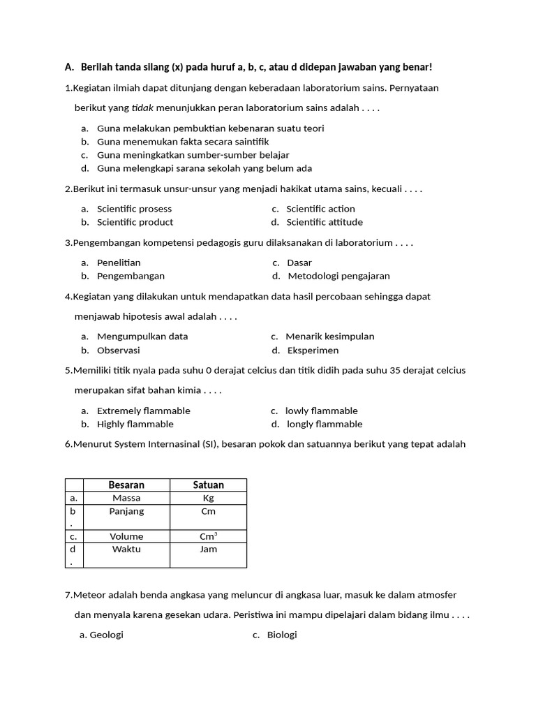 SOAL IPA KELAS VII smtr 1 | PDF