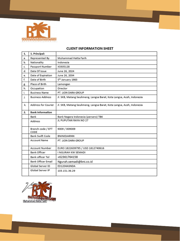 Lion Dara Group Client Information Sheet | PDF