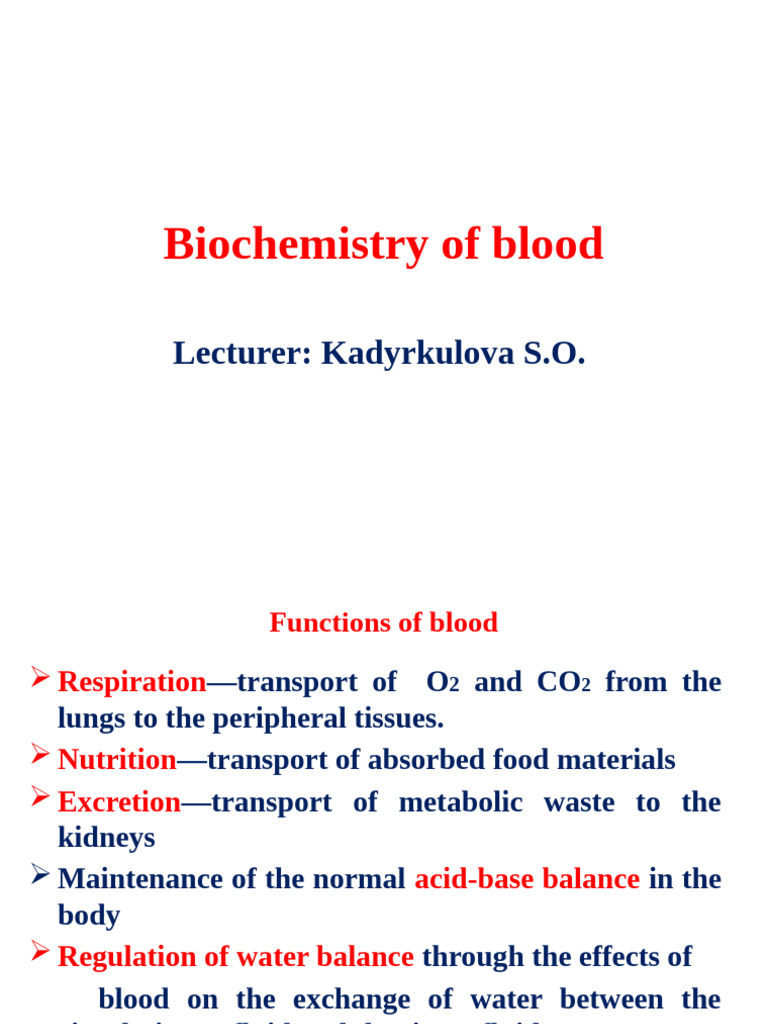 Blood Biochemistry and Functions Explained | PDF | Blood Plasma ...
