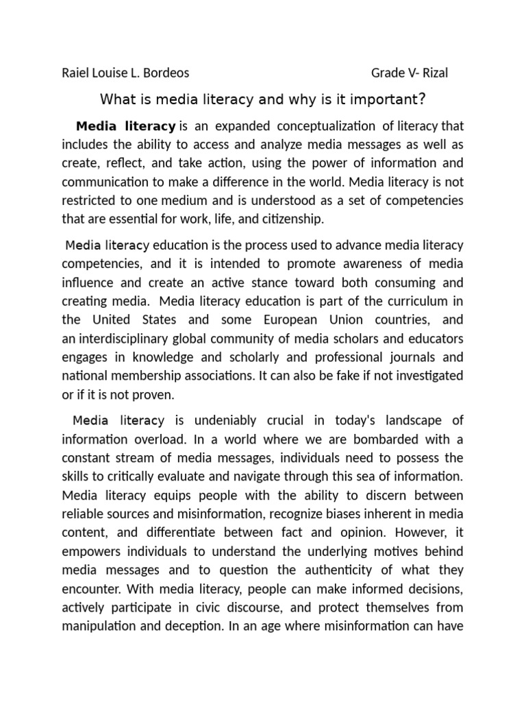 What Is Media Literacy and Why Is It Important | PDF | Human ...
