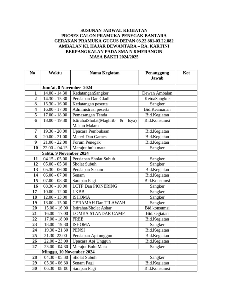 Susunan Jadwal Kegiatan | PDF