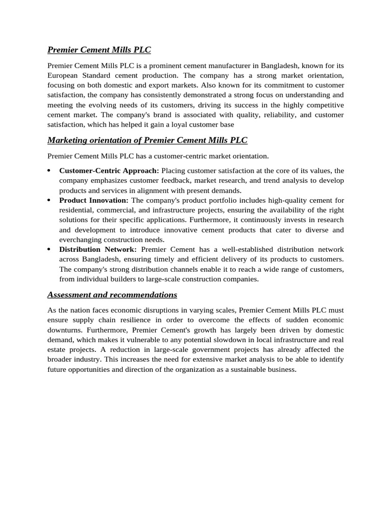 Premier Cement Mills: Company Overview | PDF