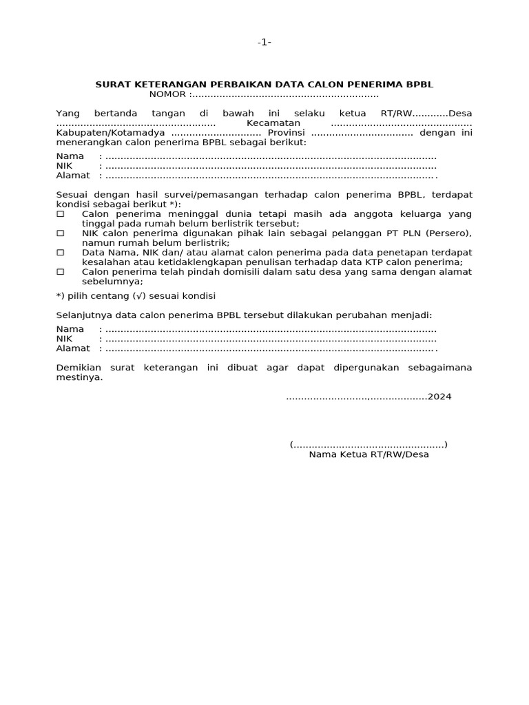 Surat Keterangan dan Pernyataan BPBL 2024 | PDF