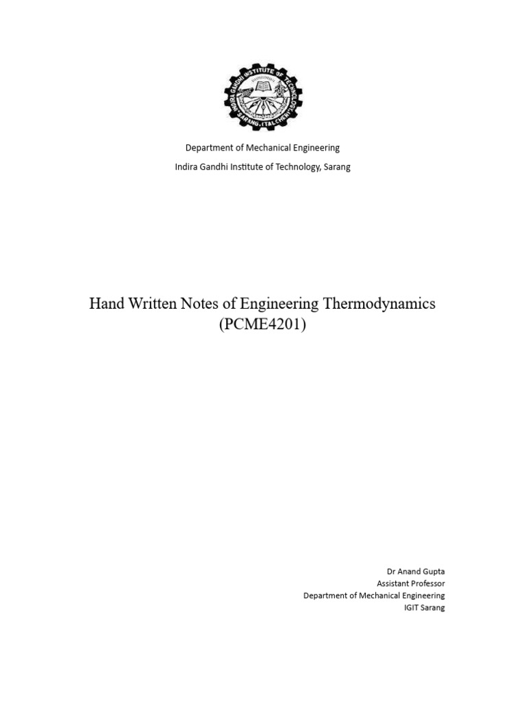 Engineering Thermodynamics Notes | PDF