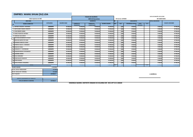 Nova Folha de Salario WANG SHUIA 2004-Novembro | PDF | Economias