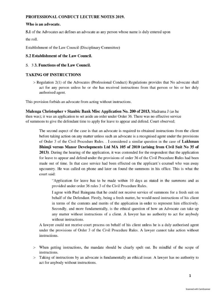 Professional Conduct Lecture Notes 2021 | PDF