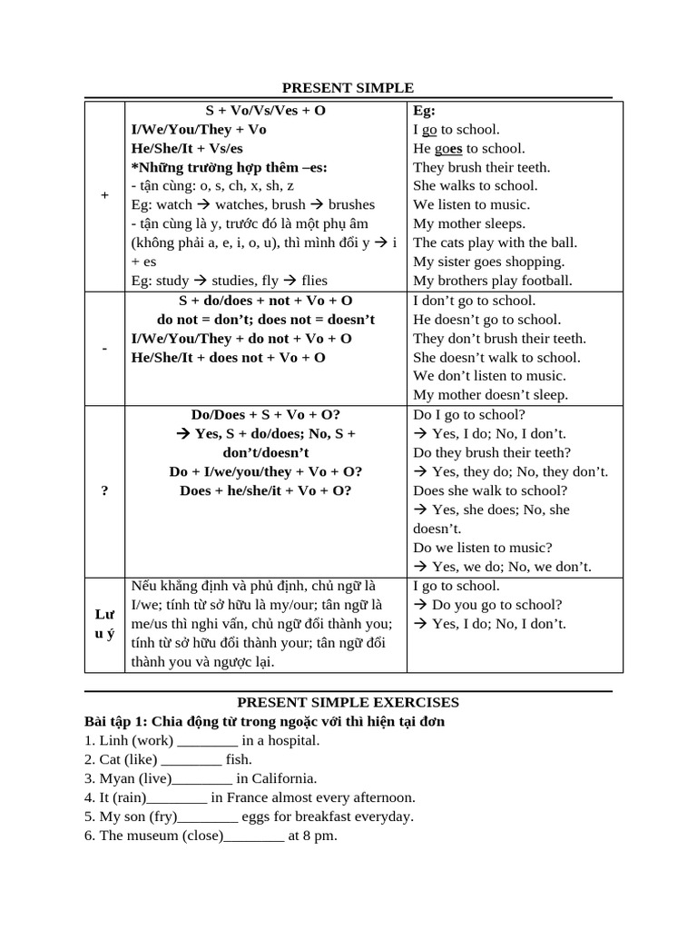 PRESENT SIMPLE EXERCISES.docx | PDF