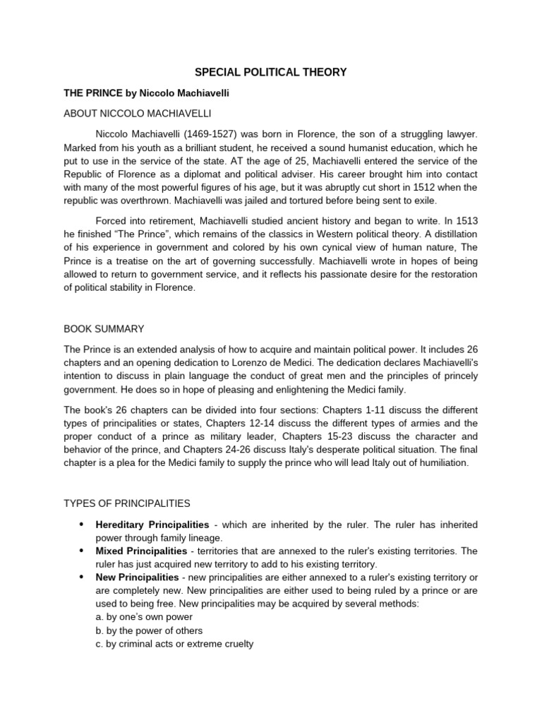 PolSci Special Political Thoery | PDF | The Prince | Niccolò Machiavelli