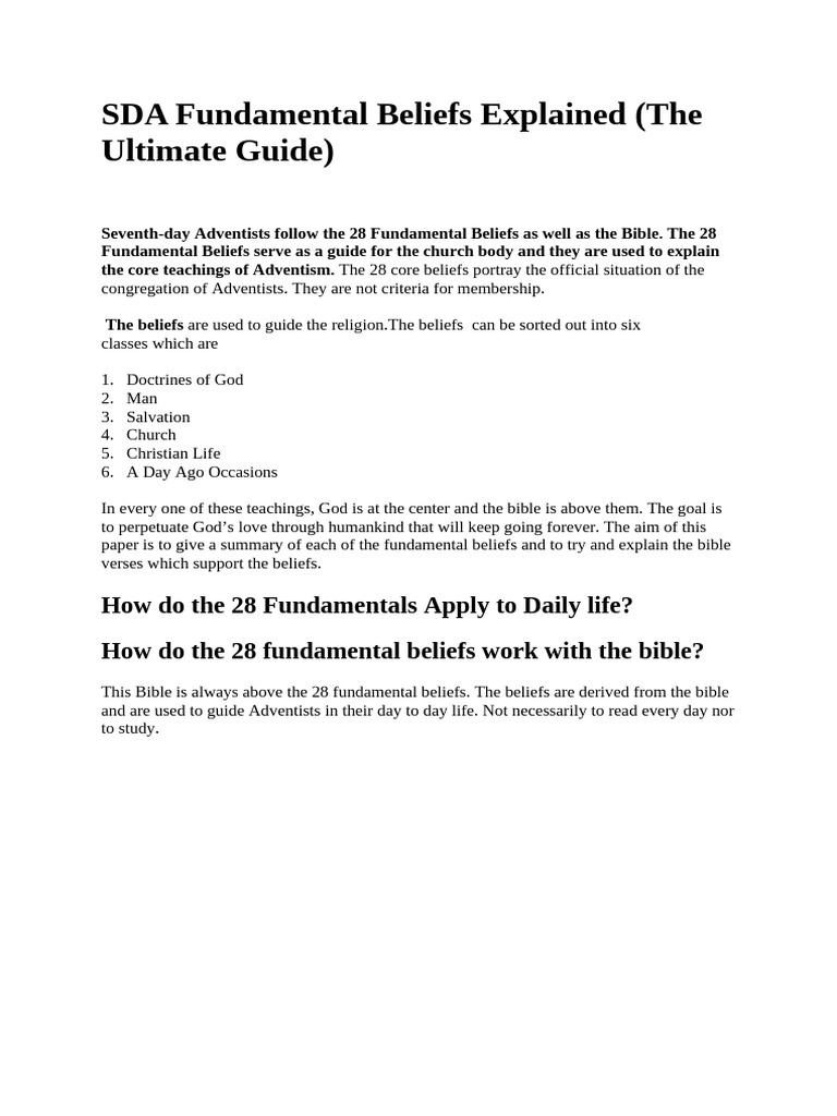 Summary of SDA's 28 Beliefs | PDF | Sabbath In Christianity | Seventh ...