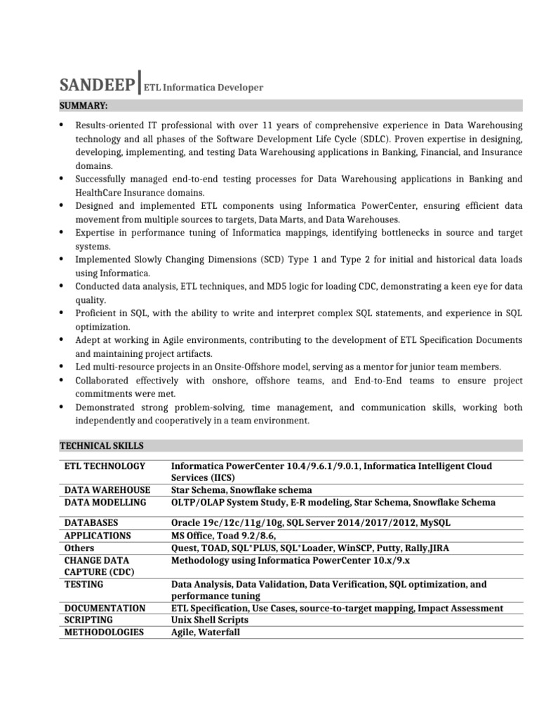 Sandeep Updated Resume | PDF | Data Warehouse | Databases