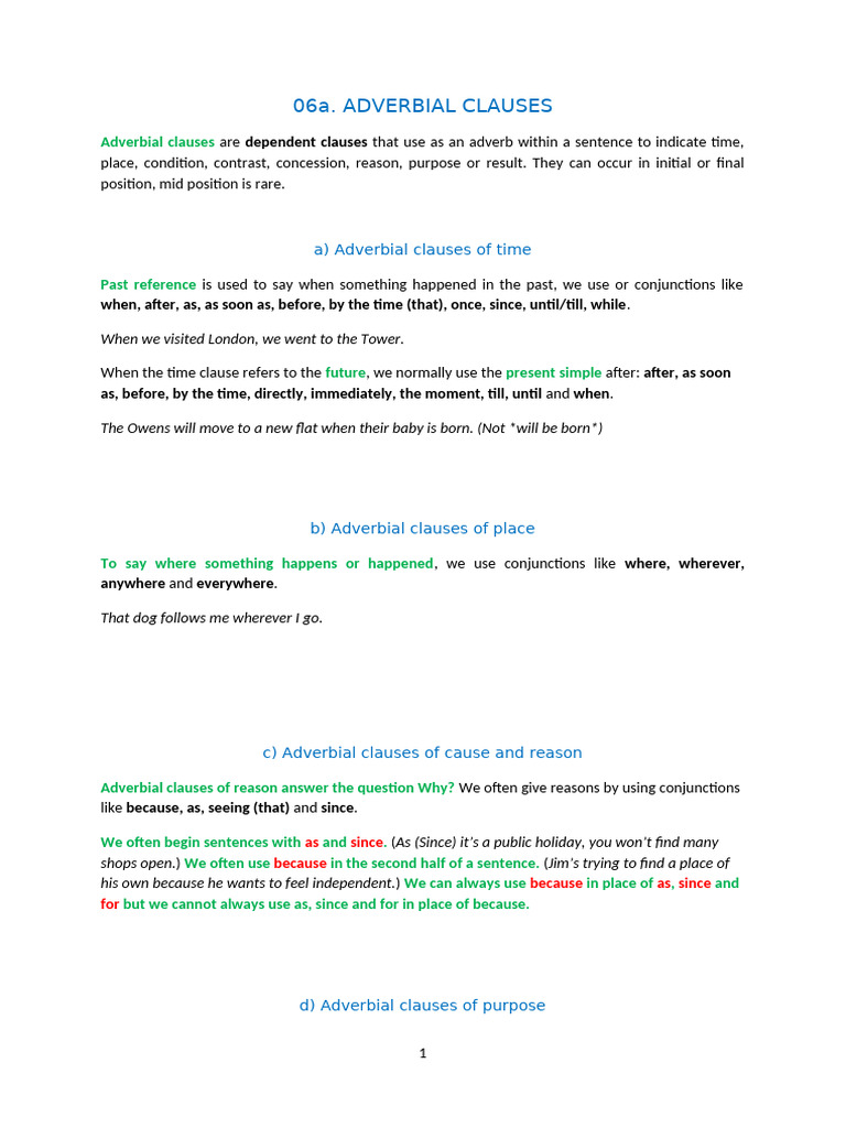 Understanding Adverbial Clauses | PDF | Syntax | Grammar