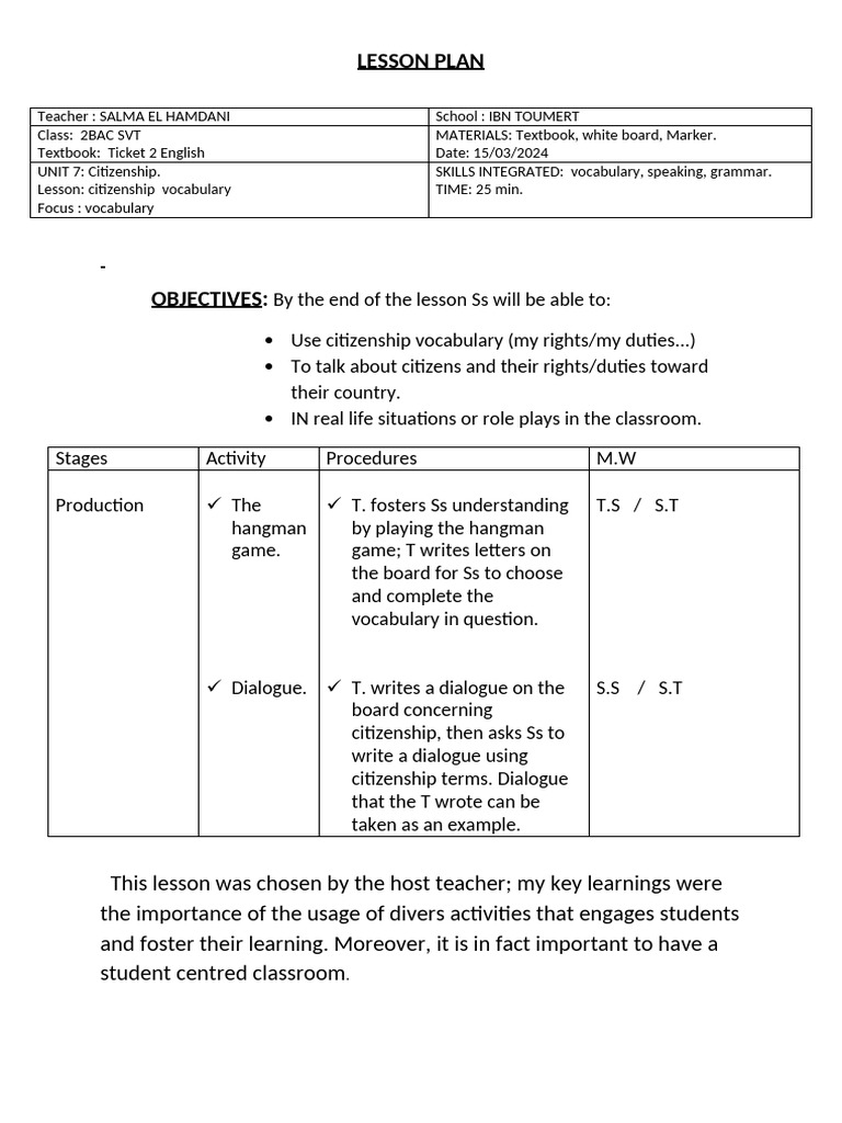 Citizenship Vocabulary Lesson Plan | PDF