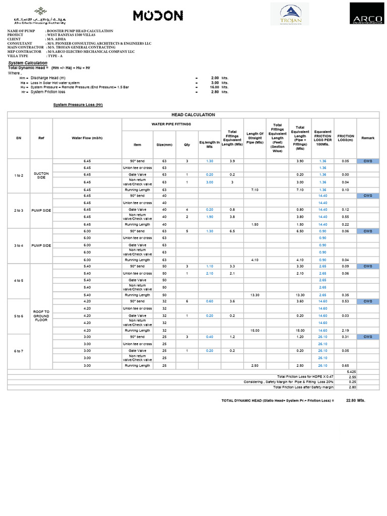 Booster Pump Head Calculation | PDF | Pump | Pipe (Fluid Conveyance)