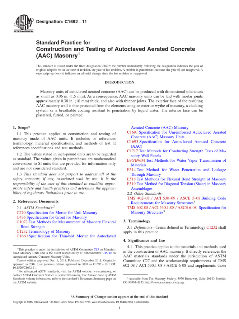 Block Jointing Mortar - Astm c1660-09 | PDF | Masonry | Concrete