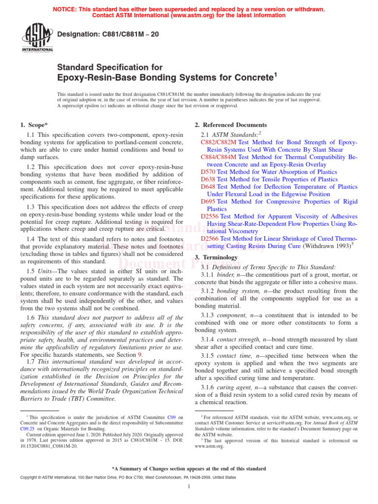 ASTM C881 - Type II, Grade 2 Class C | PDF | Epoxy | Concrete