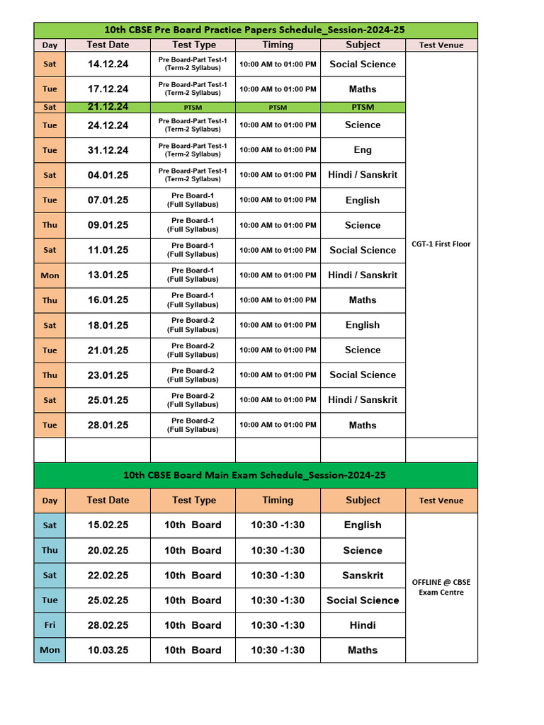 Schedule & Syllabus For X-Board Practice Paper Test-24-25 | PDF